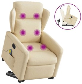 Zvedací masážní polohovací křeslo krémové textil 3303152