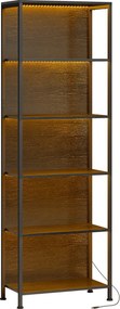 HOMCOM Knihovna s 5 policemi, volně stojící regál s LED osvětlením, 7 barev světla, do obývacího pokoje, 60 x 30 x 179 cm, černá