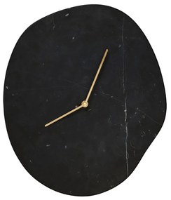 Ferm Living Nástěnné hodiny Melt Black Marble, černá barva, mramor