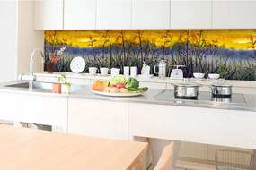 DIMEX | Fototapeta do kuchyně Denimová malba luční trávy KI-350-210 | 350 x 60 cm | žlutá, hnědá, modrá, zelená