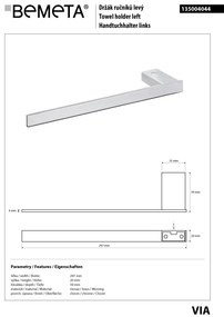 Bemeta Design VIA: Držák ručníků, 297 mm -