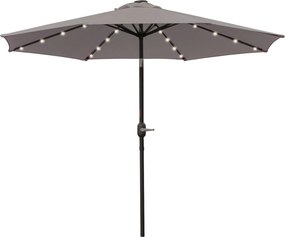 Outsunny Zahradní Slunečník Ø265 cm s 32 Solárními LED Světly, Ocelový Sloupek a Kloubový Mechanismus pro Šedou Terasu | Aosom
