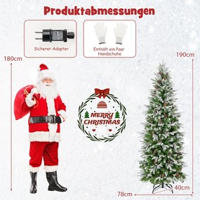Costway 190 cm Umělý vánoční stromeček se světly a sněhem Umělý vánoční stromek