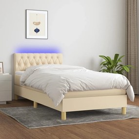 vidaXL Box spring postel s matrací a LED 90x190 cm textil [3133918] Barva: krémová