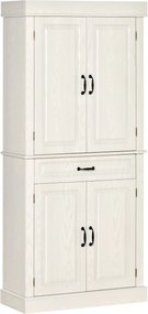 HOMCOM Kuchaňský Skříňka se 2 Skříněmi a Zásuvkou, Dřevěná Kávová Skříňka v Koloniálním Stylu, 80x35x180cm Bílá | Aosom
