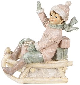Vánoční dekorace socha chlapec s dárky na sáňkách - 10*5*10 cm