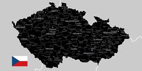 Obraz na korku černo-šedá mapa Česka s vlajkou