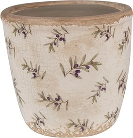 Béžový antik obal na květináč s olivami Olive Fields S - Ø 13*12 cm