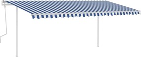 vidaXL Ručně zatahovací markýza se sloupky 5 x 3 m [3069976] Barva: Modro-bílá