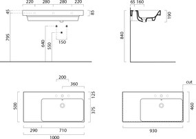 GSI GSI, NUBES keramické umyvadlo 100x50cm, s odkládací plochou vlevo, bílá ExtraGlaze, 9628111