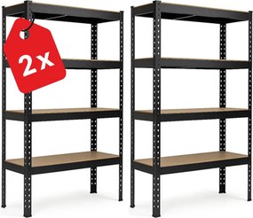Regál 180x160x50 cm profesionální 4-policový, nosnost 1600 kg - černý - 2ks