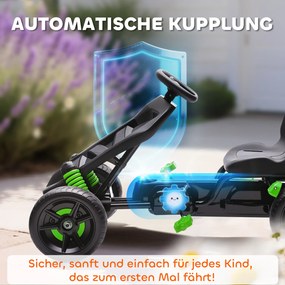 AIYAPLAY Gokart s pedály, šlapací auto pro děti s brzdou, protiskluzová kola, kovový rám, 3-6 let, zelená