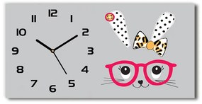 Wallmuralia Skleněné hodiny na stěnu Králík v brýlích 60x30 cm