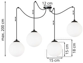 Závěsné svítidlo FLORENCE SPIDER, 4x bílé skleněné stínítko