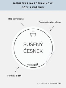 Samolepka na kořenky SUŠENÝ ČESNEK bílá 5 cm základní písmo