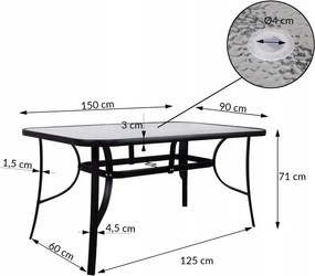 Zahradní stůl 150x90 cm SPRINGOS TOSCANA černý