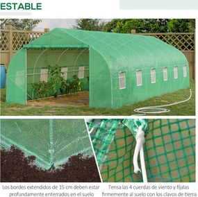 Outsunny Zahradní Greenhouse Tunel 8x3x2 m se 12 Okny a Rolovacím Dveřmi pro Pěstování Rostlin Rajčat a Zeleniny - Ocel a PE 140 g/m² Zelená