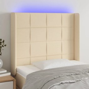 Čelo postele s LED krémové 93 x 16 x 118/128 cm textil