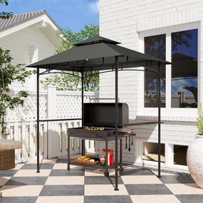 Outsunny BBQ pavilon s LED 240 x 150 x 258 cm, voděodolný a ohnivzdorný zahradní pavilon s dvouvrstvou střechou, bočními policemi, zahradní pergola s…