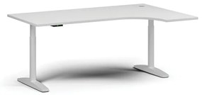 Výškově nastavitelný stůl OBOL, elektrický, 675-1325 mm, rohový pravý, deska 1800x1200 mm, bílá zaoblená podnož, bílá