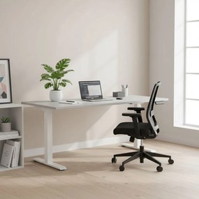Výškově nastavitelný stůl OfficeTech D, 200 x 80 cm, bílá podnož, světle šedá