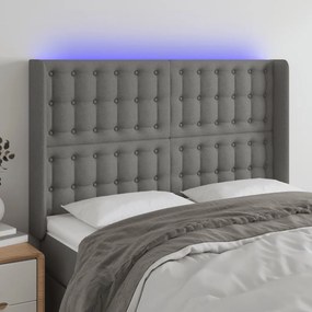 Čelo postele s LED tmavě šedé 147 x 16 x 118/128 cm textil 3124481