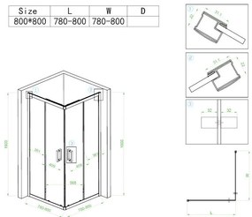 BPS-koupelny Čtvercový sprchový kout HYD-SK30A 80x80 černá/transparent + vanička HYD-SSV-ST02A černá