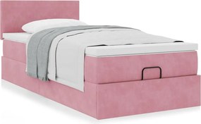 Osmanský rám postele s matrací růžová 80x200cm samet 3311668
