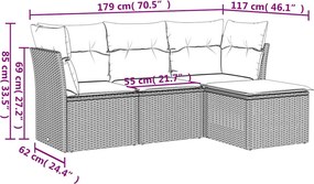4dílná zahradní sedací souprava s poduškami černá polyratan 3249374