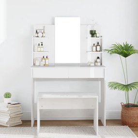 Toaletní stolek se zrcadlem lesklý bílý 96 x 40 x 142 cm - Default Title