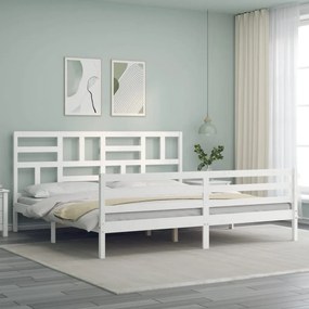 Rám postele s čelem bílý 200 x 200 cm masivní dřevo 3194917