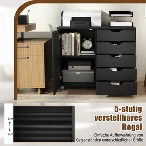 Costway Pojízdný kontejner s 5 zásuvkami a dvířky a pracovní deskou a – černý