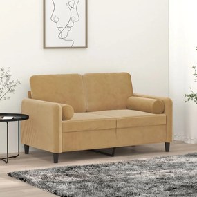 2místná pohovka s polštáři hnědá 120 cm samet 3200878
