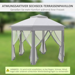 Outsunny zahradní altán skládací altán 4 x 4 m pop-up stan párty stan včetně tašky na přenášení 6 bočních dílů dvojitá střecha šestihranná šedá | Aos…