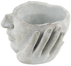 Šedý cementový květináč hlava ženy v dlaních S – 17x17x11 cm