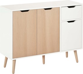 HOMCOM Moderní komoda se 3 dvířky a zásuvkou 90x30x72 cm Bílá a přírodní dřevo | Aosom