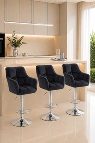 LuxuryForm DESIGN Barová židle AMALFI VELUR na stříbrné kulaté podstavě - černá