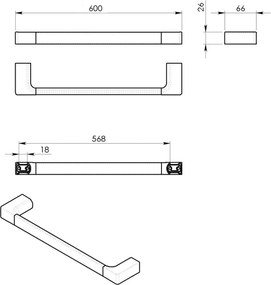 Gedy Gedy, PIRENEI držák ručníků 600x66mm, gun metal, PI216081