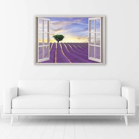 Obraz na plátně Výhled z okna Levandulové pole - 100x70 cm