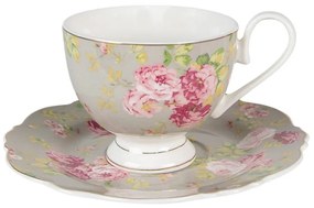 Porcelánový šálek s podšálkem Flowers – 12x8x7 cm