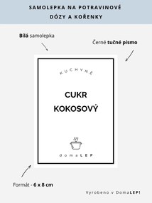 Samolepka na dózu CUKR KOKOSOVÝ – bílá, 6 × 8 cm, tučné písmo