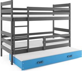 BMS Group Dětská patrová postel s přistýlkou ERYK grafit Velikost postele: 200x90 cm, Barva šuplíku: Modrá