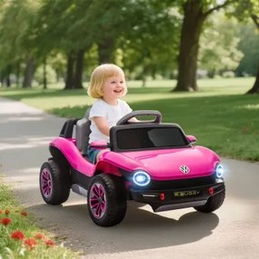 AIYAPLAY dětské elektrické auto od 3 let Volkswagen E-Buggy 12V s dálkovým ovládáním 2,4 G, odpružená kola, růžová