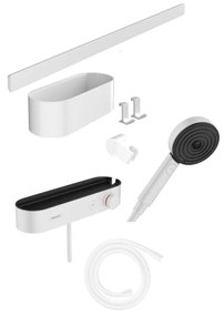 Hansgrohe WallStoris - Set sprchové hlavice 105, 3 proudy, termostatu a koupelnových doplňků, matná bílá 24250700