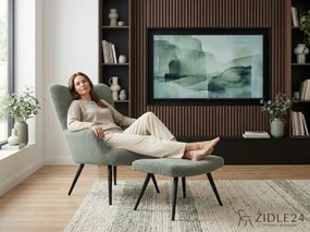 Relaxační křeslo ušák s podnožkou ARIA - zelený manšestr