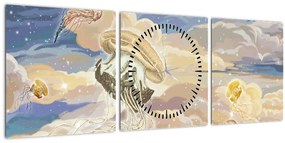 Obraz - Nebeské medůzy (s hodinami) (90x30 cm)