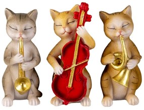 Dekorativní sošky 3 kočiček hrajících na hudební nástroje – 14x6x10 cm