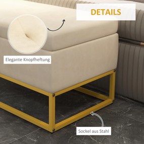 HOMCOM Lavice s úložným prostorem Čalouněná lavice s výklopným víkem v béžovém sametovém vzhledu Lavice s ocelovými nohami 110x44x49 cm do předsíně o…