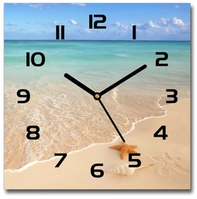 Wallmuralia Skleněné hodiny čtverec Hvězdice na pláži 30x30 cm