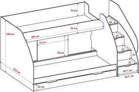 Dětská patrová postel MARTIN - 200x80 cm - bílá/šedá